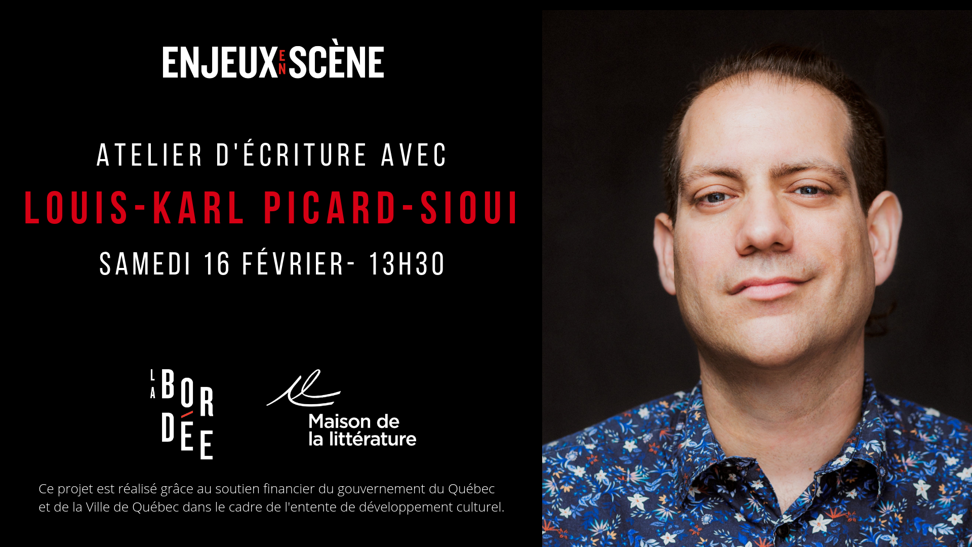 Atelier d'écriture avec Louis-Karl Picard-Sioui - Théâtre La Bordée